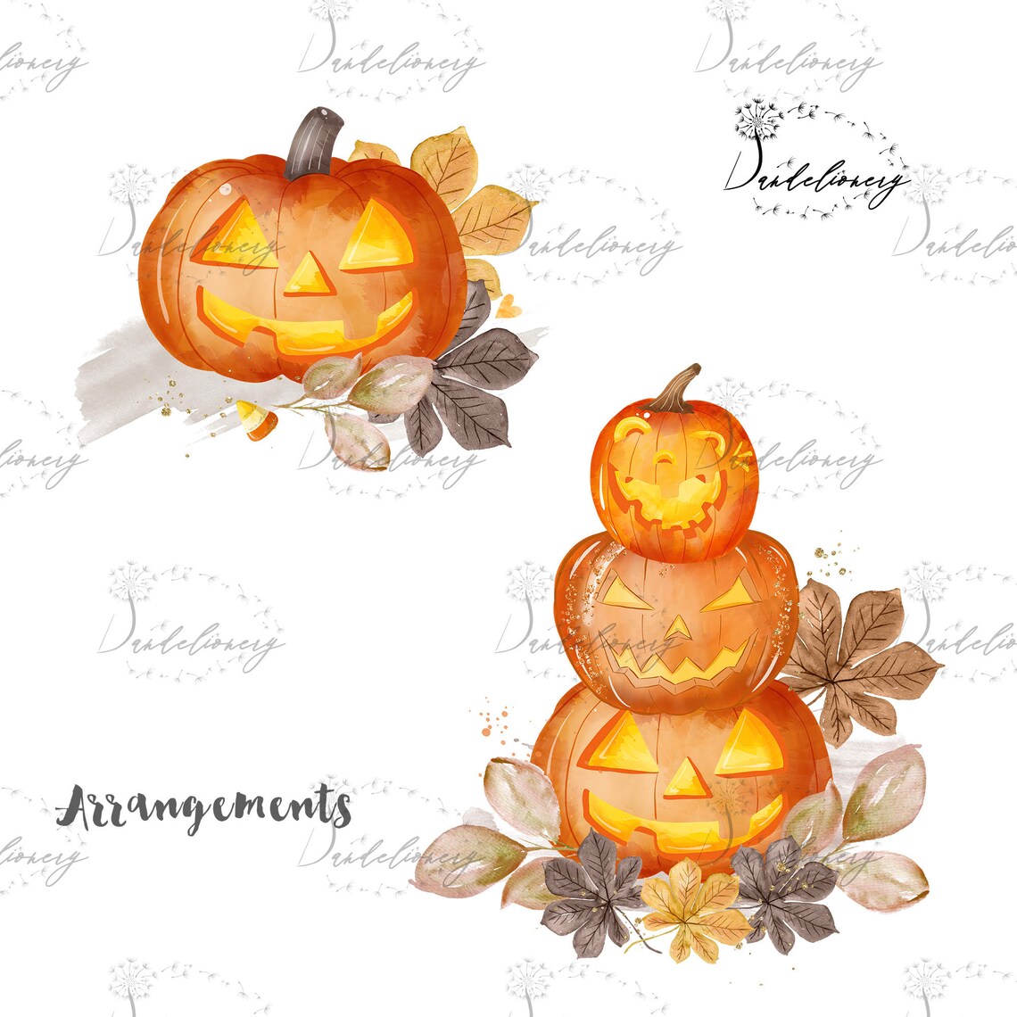 Watercolor Jack O Lantern Design Cute Halloween Clipart - Etsy
