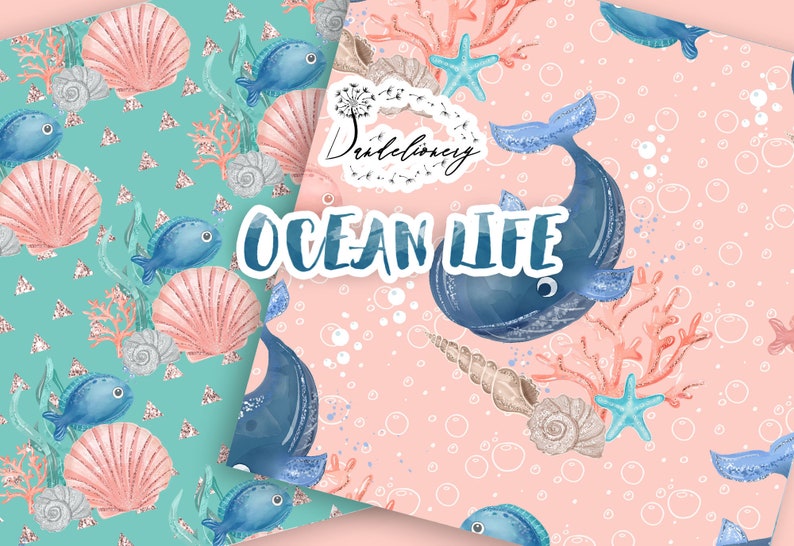 Watercolor Ocean Life digital paper pack Sea Animals | Etsy