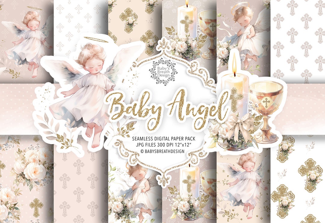 Watercolor Baby Angel Digital Paper Pack, Watercolor Clipart Baby Angel ...