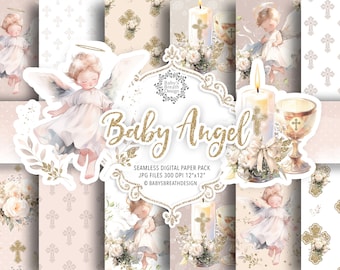 Watercolor Baby Angel Digital Paper Pack, Watercolor Clipart Baby Angel ...