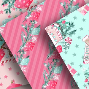 Peppermint Christmas Digital Paper Pack, Cute, Poinsettia, Christmas ...