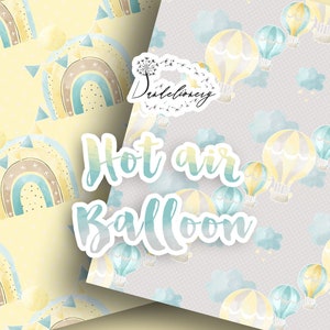 Hot Air Balloon Rainbow Digital Paper Pack, Rainbows, Baby Pattern ...