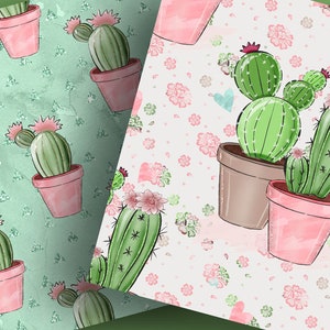 Sweet Cactus Digital Paper Pack, Hand Draw Cacti Pattern, Plants ...