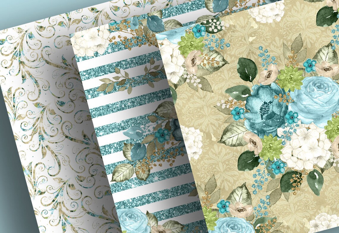 Watercolor True Blue Digital Paper Pack Garden Flower - Etsy
