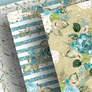 Watercolor True Blue Digital Paper Pack, Garden, Flower Pattern, Hand ...