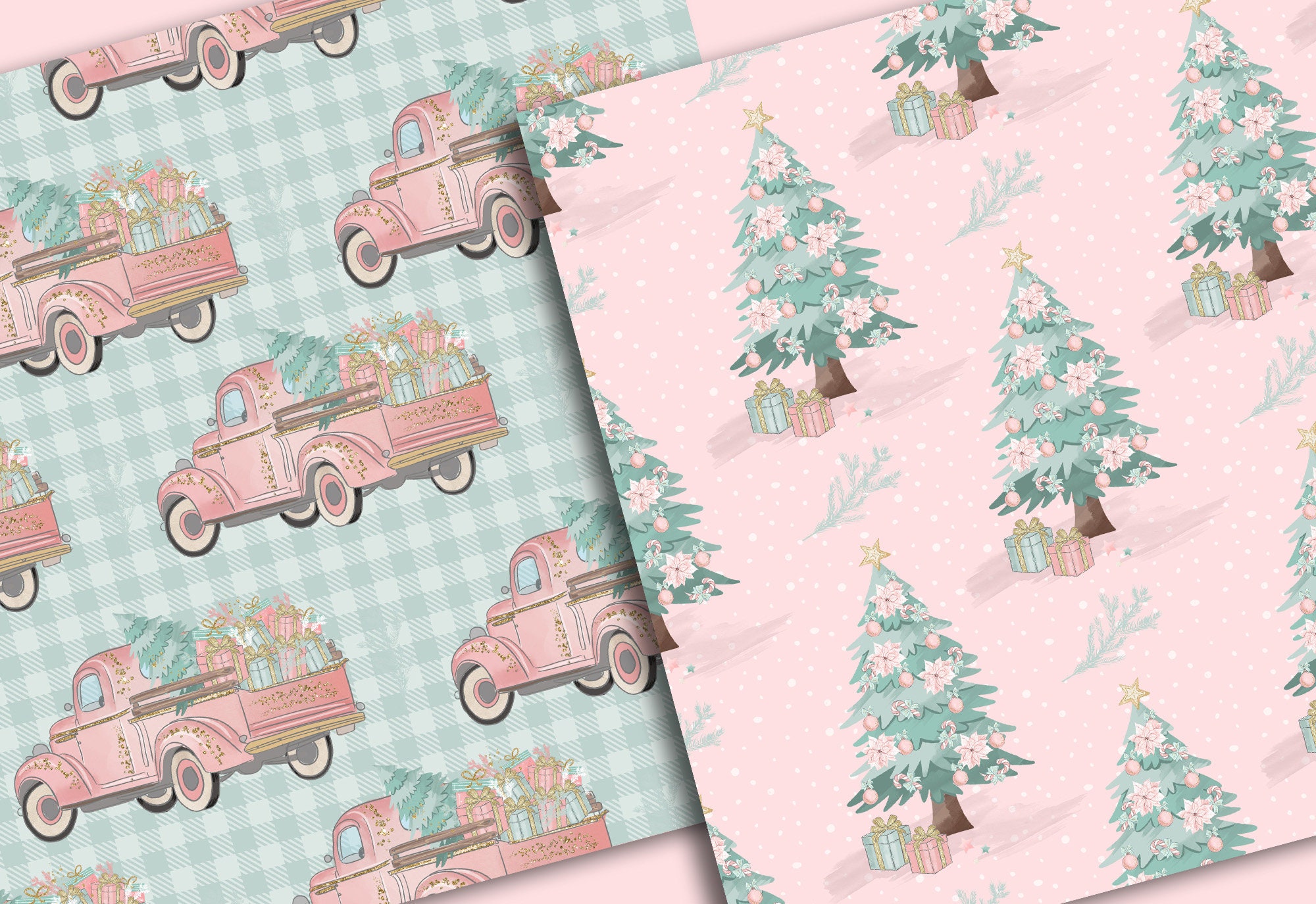 Christmas Truck Pink Digital Paper Pack Christmas Stickers - Etsy