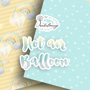 Hot Air Balloon Rainbow Digital Paper Pack, Rainbows, Baby Pattern ...