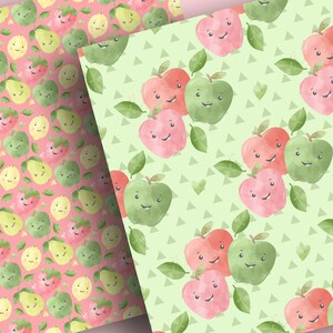 Watercolor Cute Fruit Digital Paper Pack, Fruit Pattern, Pear ...