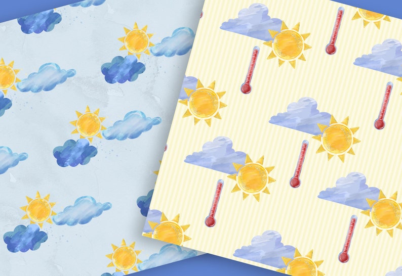 Watercolor Weather Digital Paper Pack Clouds Download - Etsy
