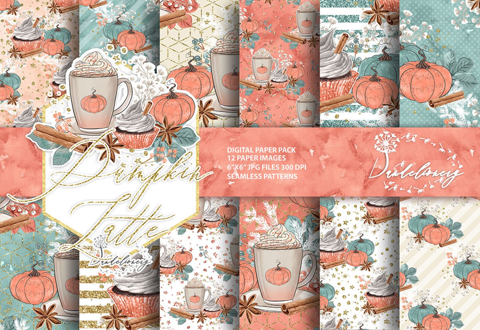 Pumpkin Latte Digital Paper Pack Thanksgiving Clipart Autumn - Etsy