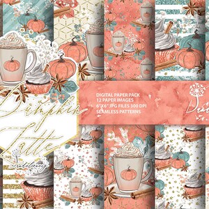 Pumpkin Latte Digital Paper Pack, Thanksgiving Clipart, Autumn Clip Art ...