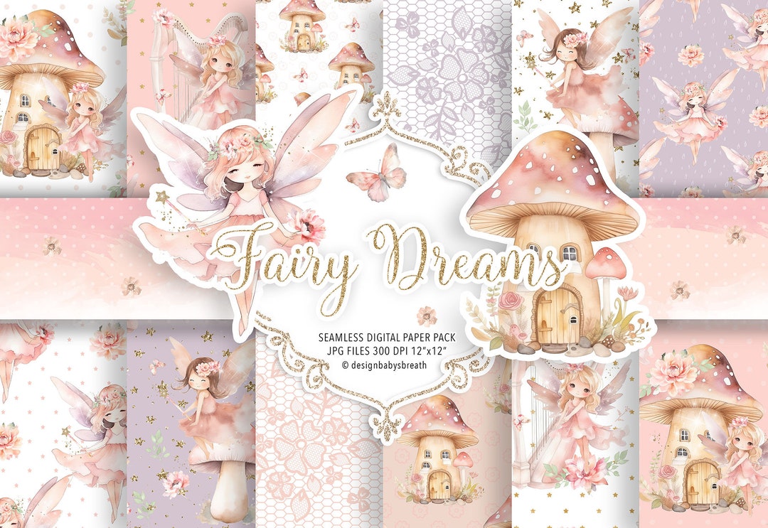Watercolor Fairy Tale Digital Paper Pack, Fairy Pattern, Swing, Flower ...