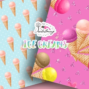 Watercolor Ice Creams Digital Paper Pack, Dessert Download, Instant ...