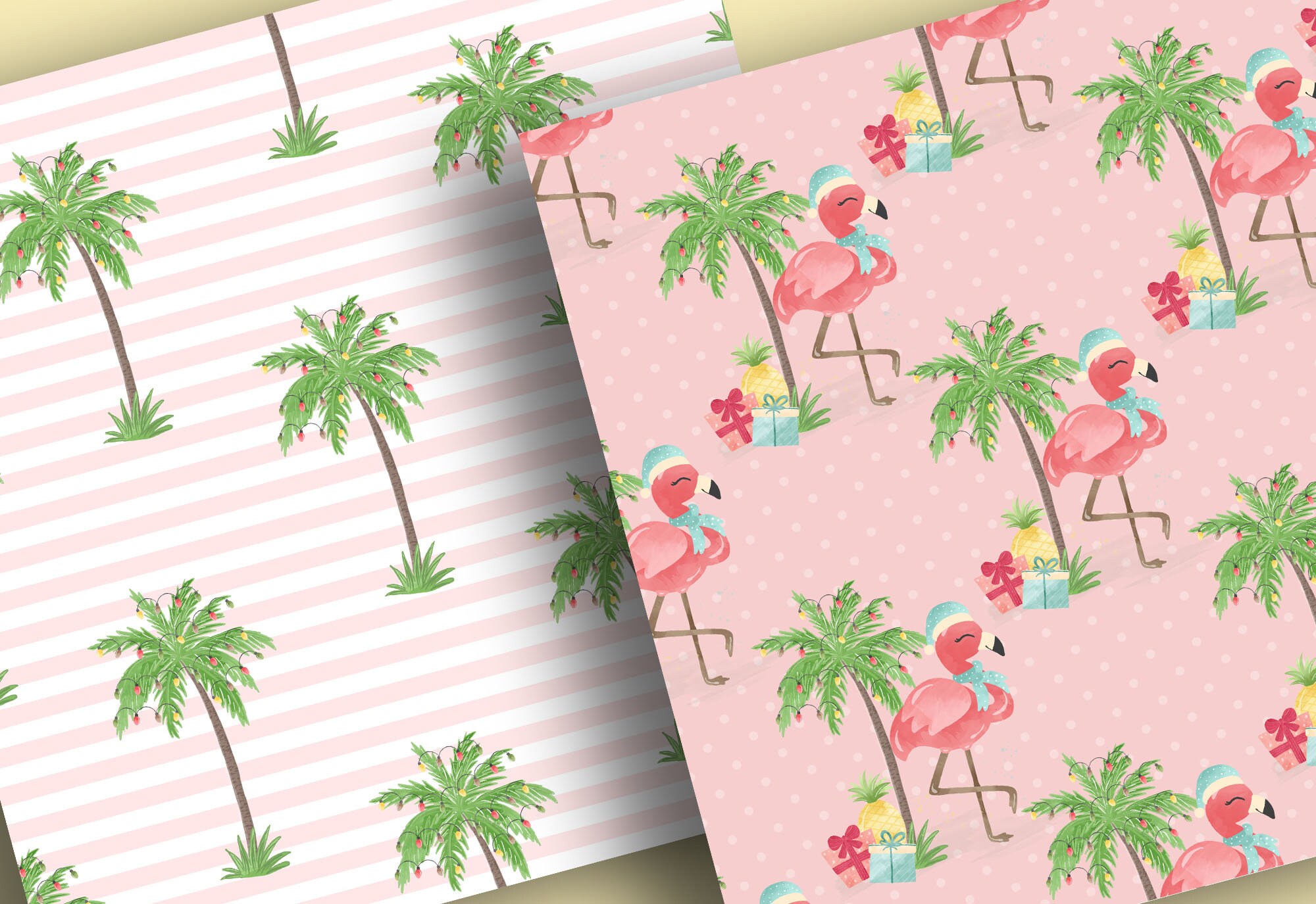 Flamingo Christmas Digital Paper Pack, Flamingos Christmas, Christmas ...