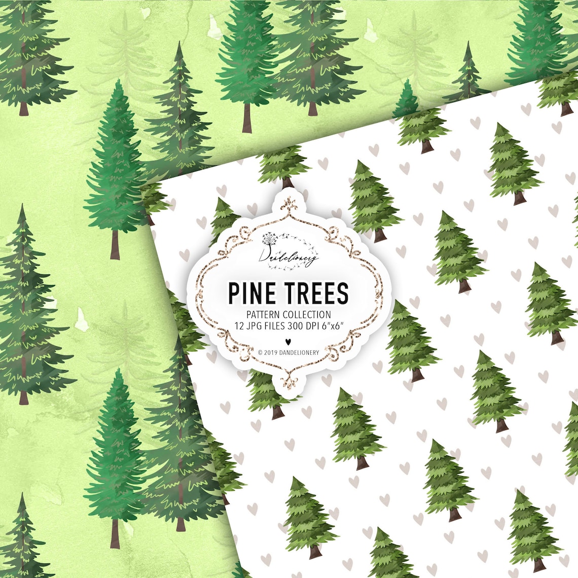 Pine Trees Watercolor Digital Paper Pack Christmas Tree - Etsy
