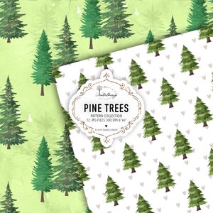 Pine Trees Watercolor Digital Paper Pack, Christmas Tree, Christmas ...