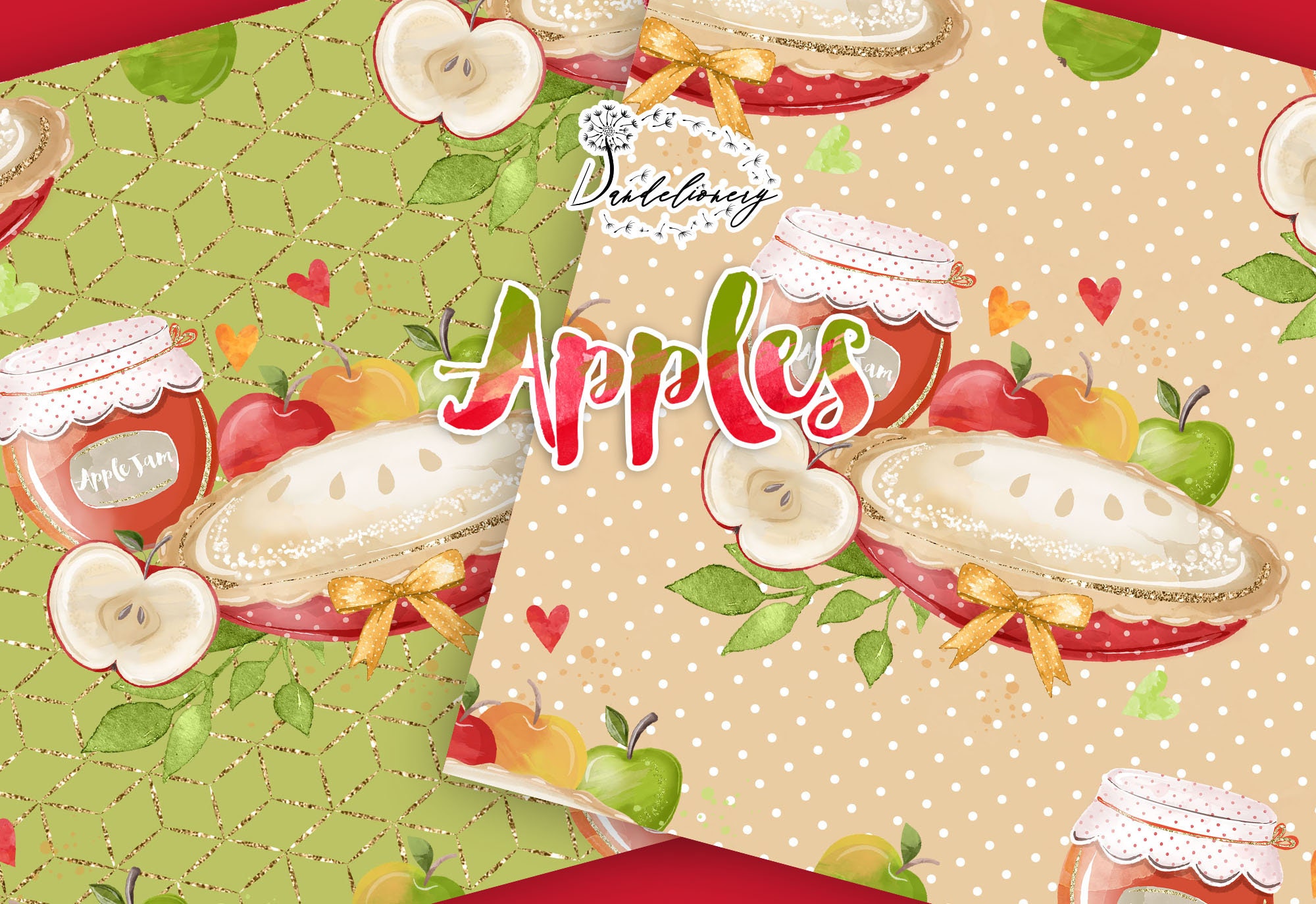 Watercolor Apples Digital Paper Pack Fruit Download Instant | Etsy