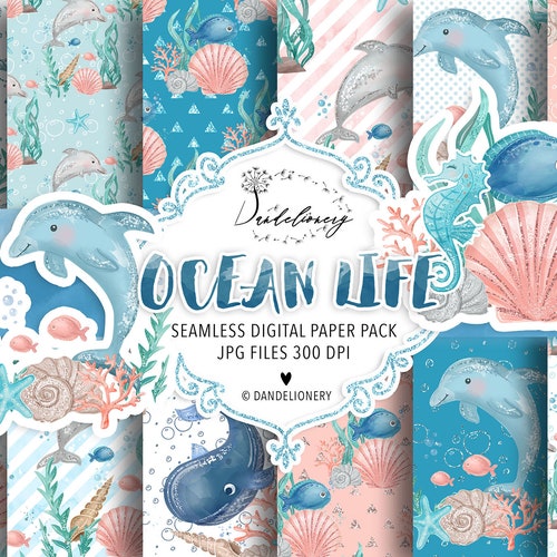 Ocean Friends Marine Life Sea Creatures Digital Paper Pack - Etsy