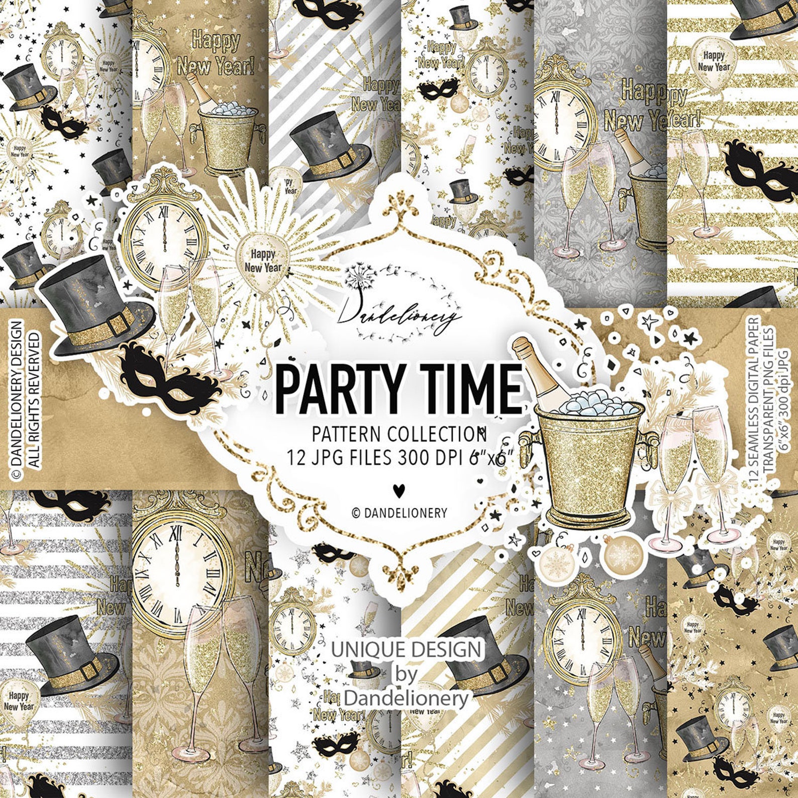 Party Time Digital Paper Pack Happy New Year Pattern Party - Etsy