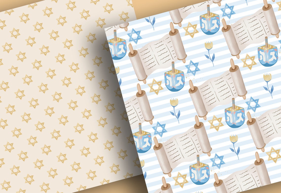 Watercolor Hanukkah Digital Paper Pack Manorah Hanukkah - Etsy