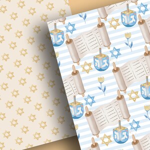 Watercolor Hanukkah Digital Paper Pack, Manorah, Hanukkah Pattern ...
