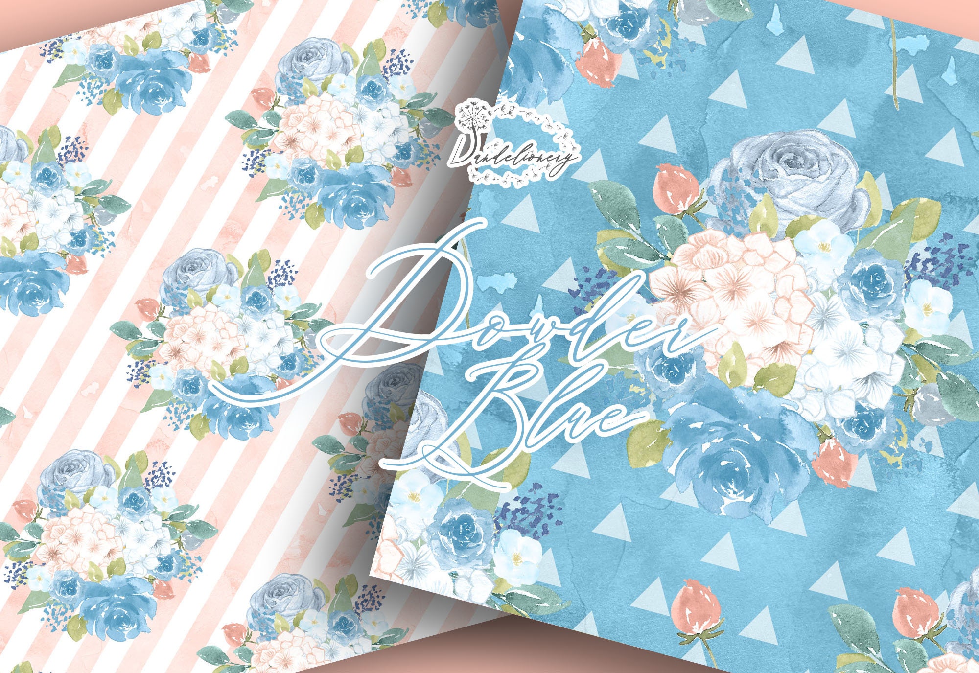 Watercolor Powder Blue Digital Paper Pack Garden Flower Clip | Etsy