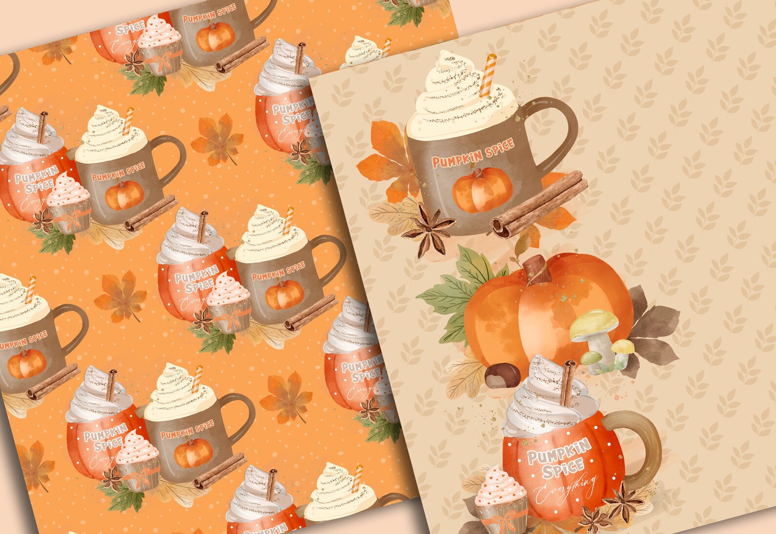 Watercolor Pumpkin Spice Digital Paper Pack Cute Pumpkin - Etsy