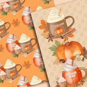 Watercolor Pumpkin Spice Digital Paper Pack, Cute Pumpkin Spice Pattern ...