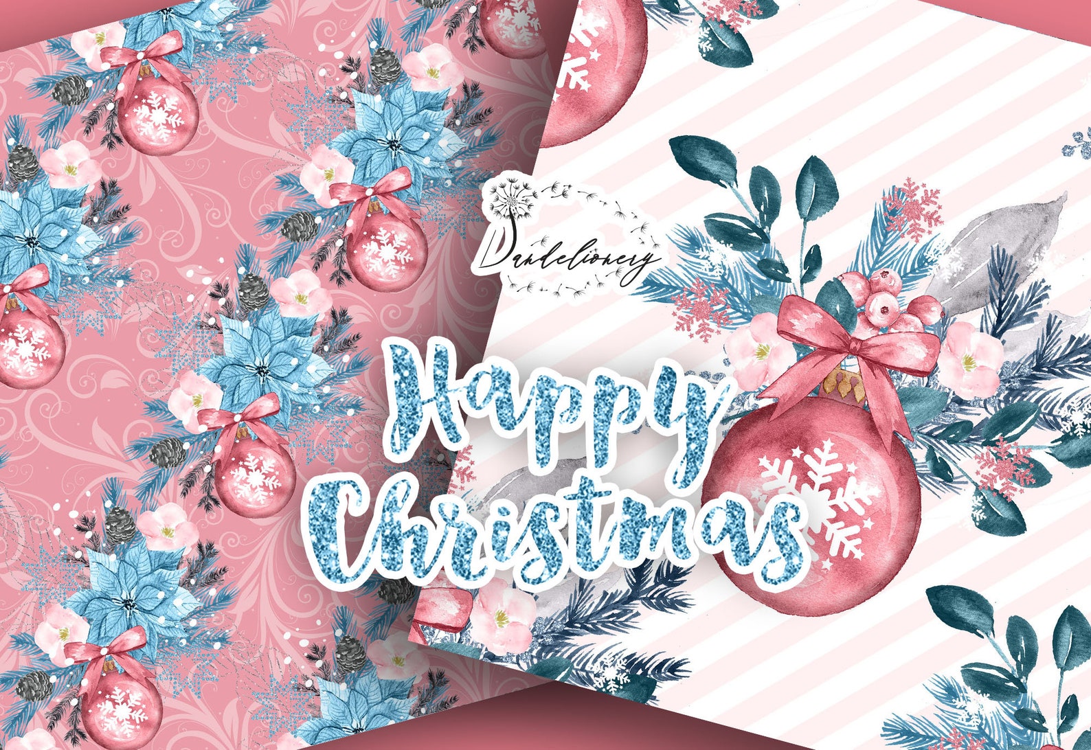 Happy Christmas Winter Blue Digital Paper Pack Christmas - Etsy