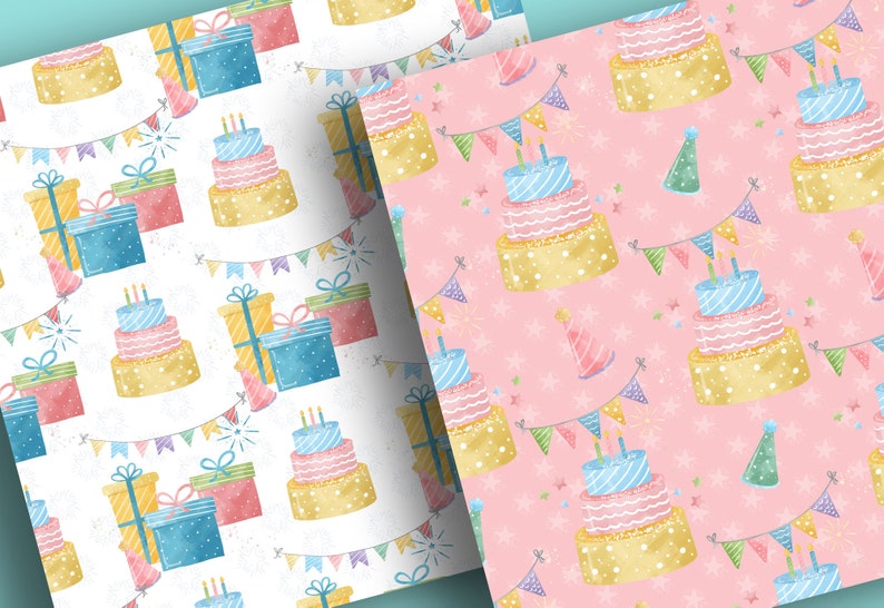 Watercolor Birthday Digital Paper Pack Party Kids Birthday - Etsy
