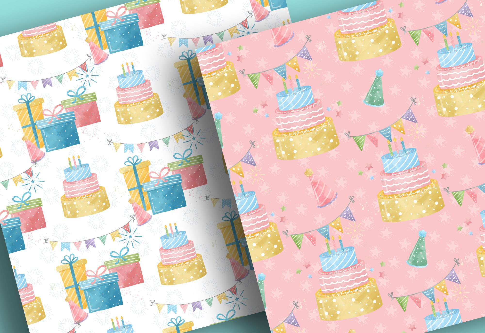 Watercolor Birthday Digital Paper Pack, Party, Kids Birthday, Printable ...