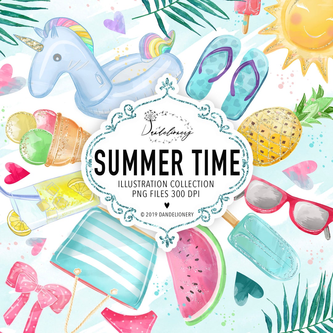 Summer Time Cliparts, Rainbow Unicorns, Beach, Sunglasses, Hearts, Sun ...