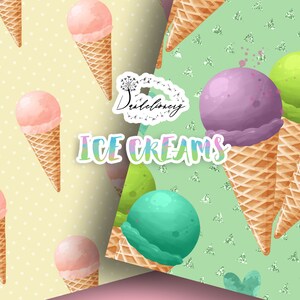 Watercolor Ice Creams Digital Paper Pack, Dessert Download, Instant ...