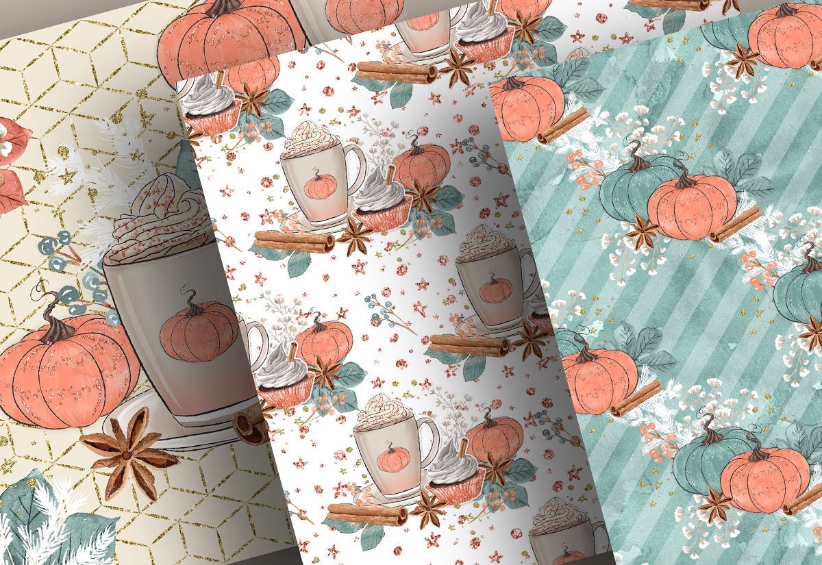 Pumpkin Latte Digital Paper Pack Thanksgiving Clipart Autumn - Etsy