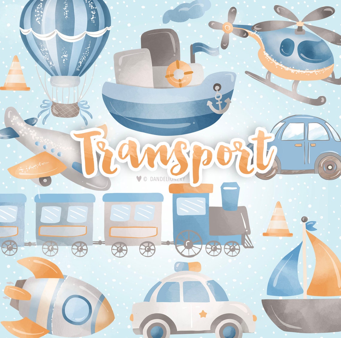 Watercolor Transport Clipart, Boy Clipart, Nursery, Baby Boy, Car ...