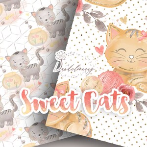 Watercolor Sweet Cats Digital Paper Pack, Cat Pattern Download, Instant ...