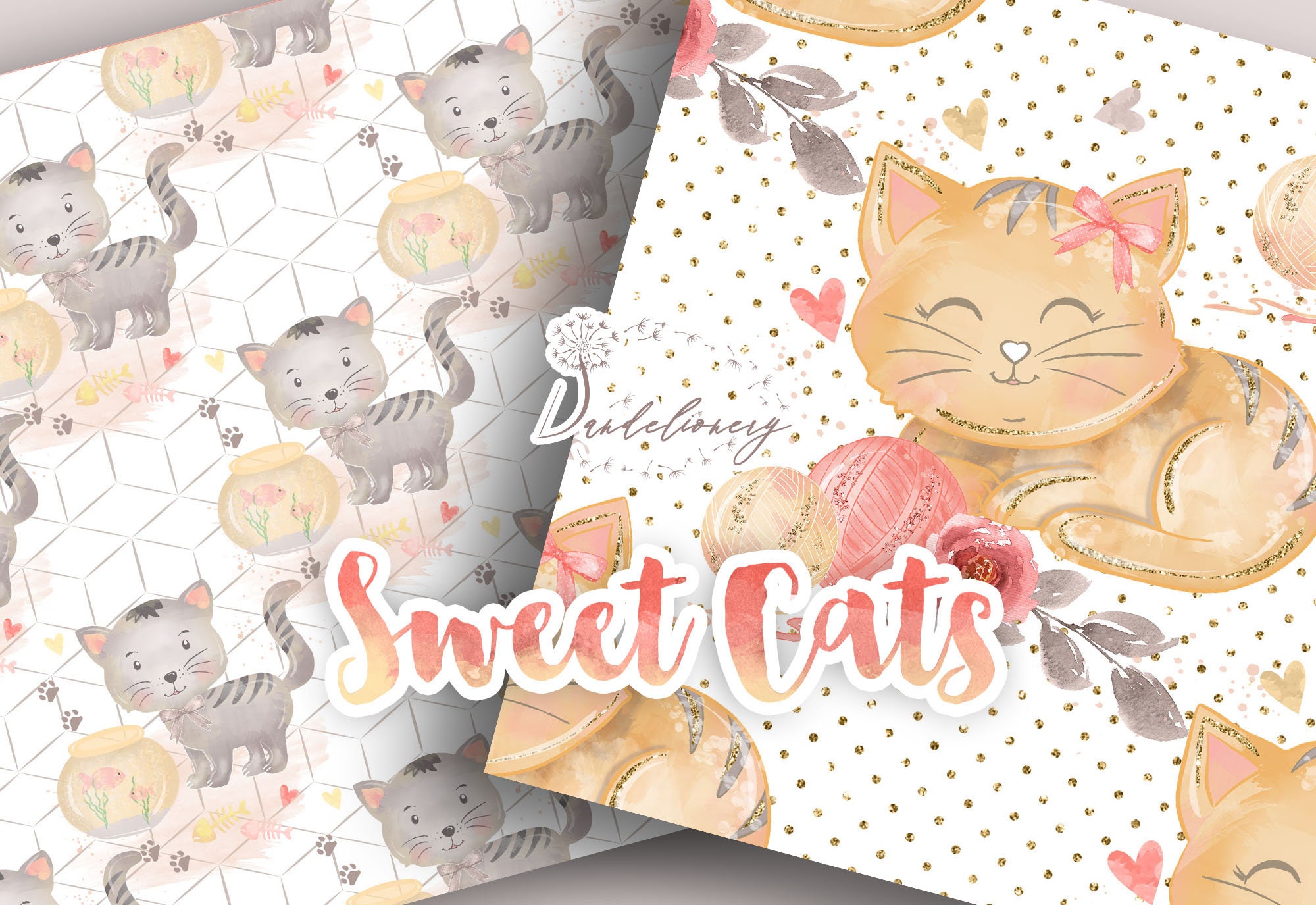 Watercolor Sweet Cats Digital Paper Pack Cat Pattern - Etsy