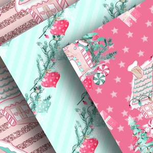 Peppermint Christmas Digital Paper Pack, Cute, Poinsettia, Christmas ...