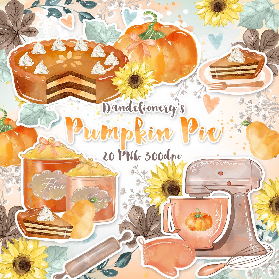 Watercolor Pumpkin Pie Design, Autumn Leaves, Thanksgiving Clipart ...