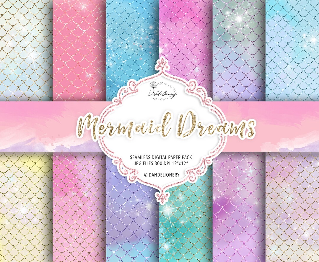 Watercolor Mermaid Digital Paper Pack, Color Pattern, Instant Download ...