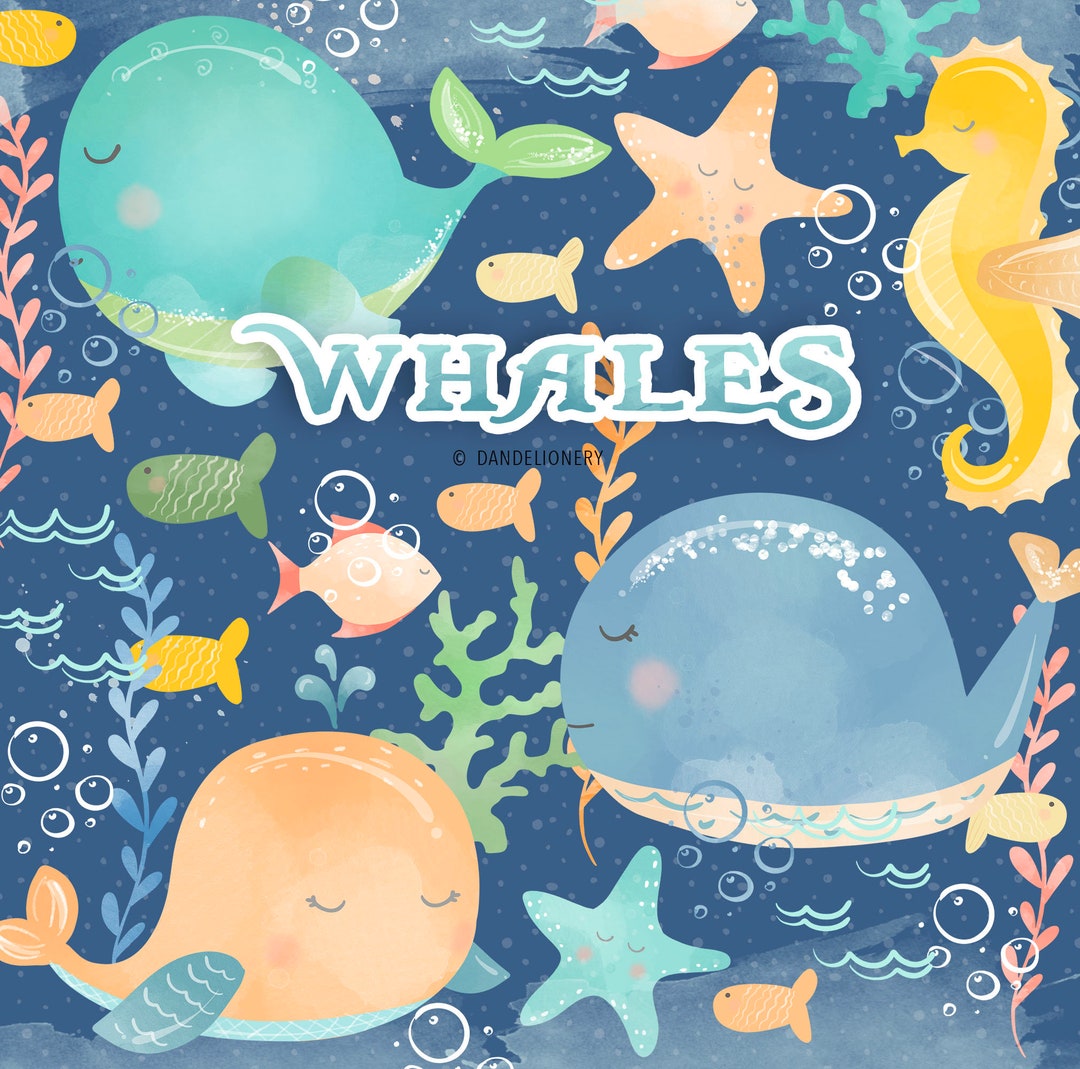 Watercolor Whales Design, Nursery Clipart, Sea, Boys Clipart, Sea ...
