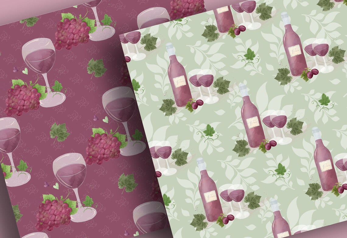 Watercolor Grape Digital Paper Pack Fruit Pattern Wine Wine - Etsy