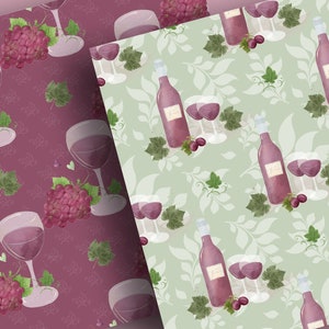Watercolor Grape Digital Paper Pack, Fruit Pattern, Wine, Wine Bottle ...