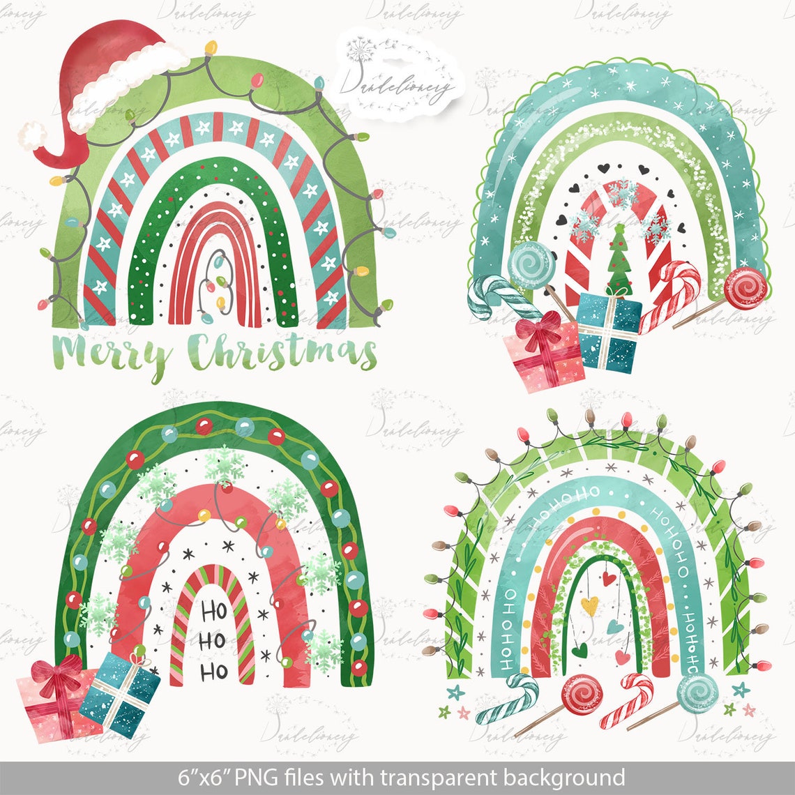 Christmas Rainbow Clipart Rainbows Clipart Instant Download - Etsy UK