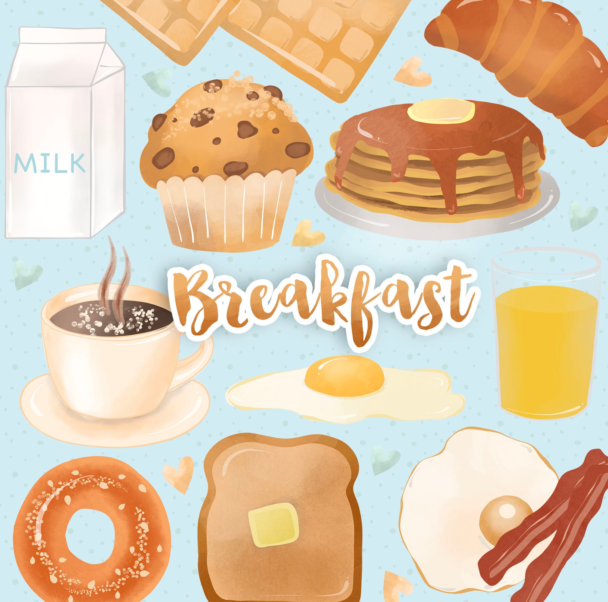 Breakfast Design Breakfast Clipart Eggs Bacon Pancakes - Etsy