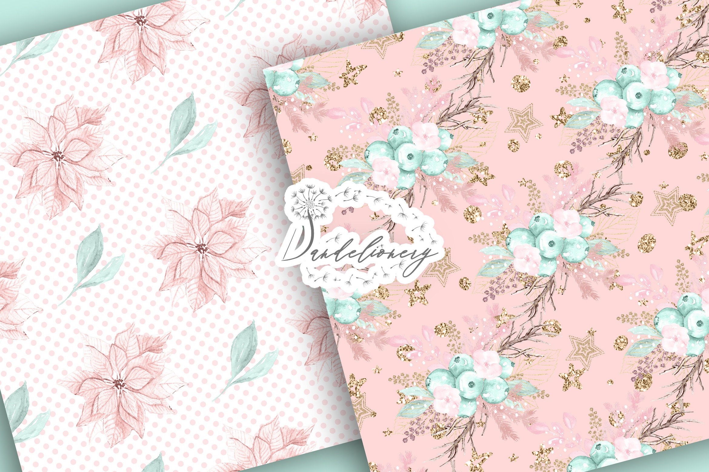 Watercolor Hello Winter Pink Digital Paper Pack Christmas - Etsy