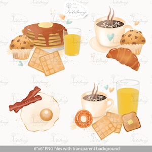 Breakfast Design, Breakfast Clipart, Eggs, Bacon, Pancakes, Coffee ...