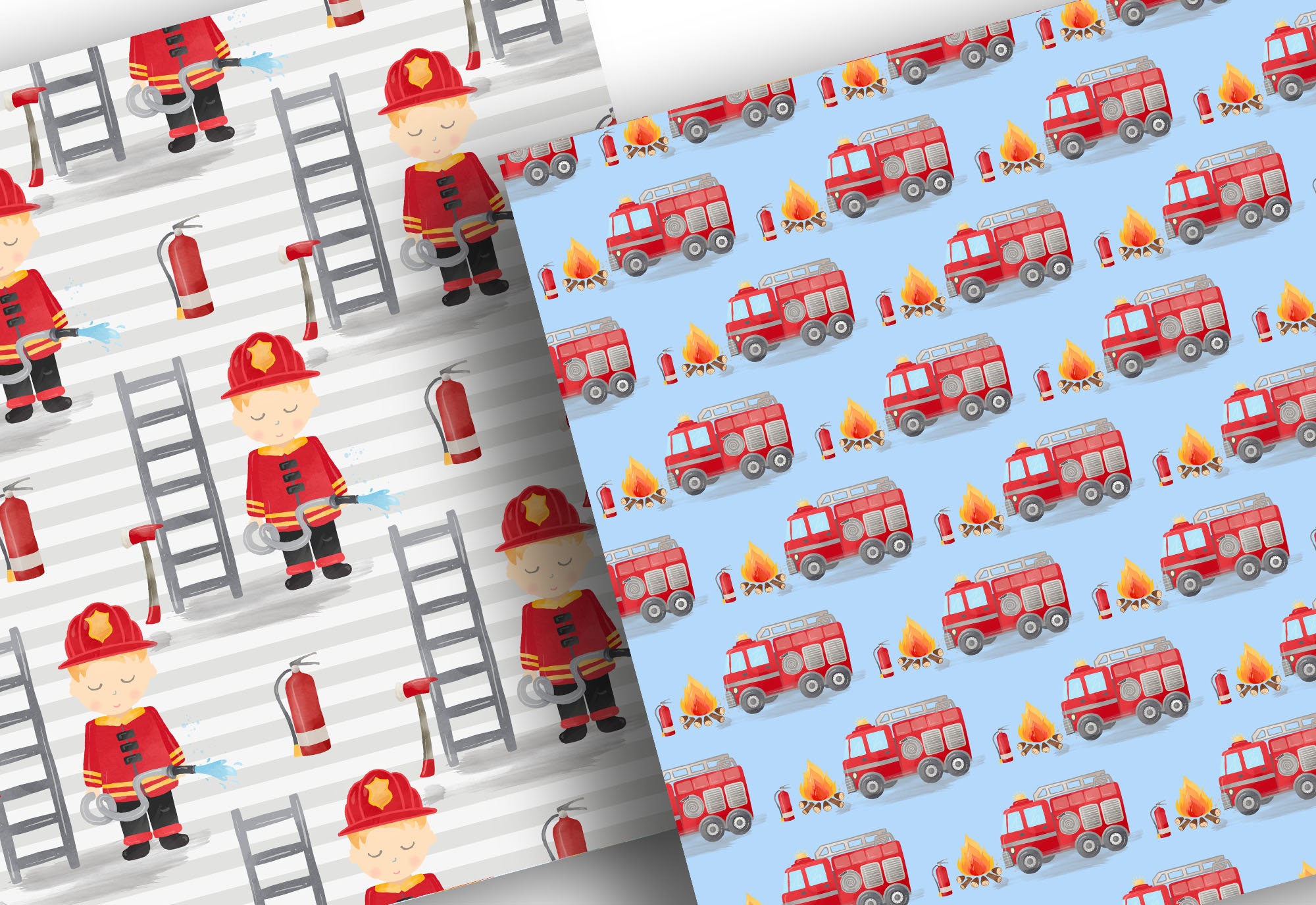 Watercolor Firefighters Digital Paper Pack Seamless Fire - Etsy