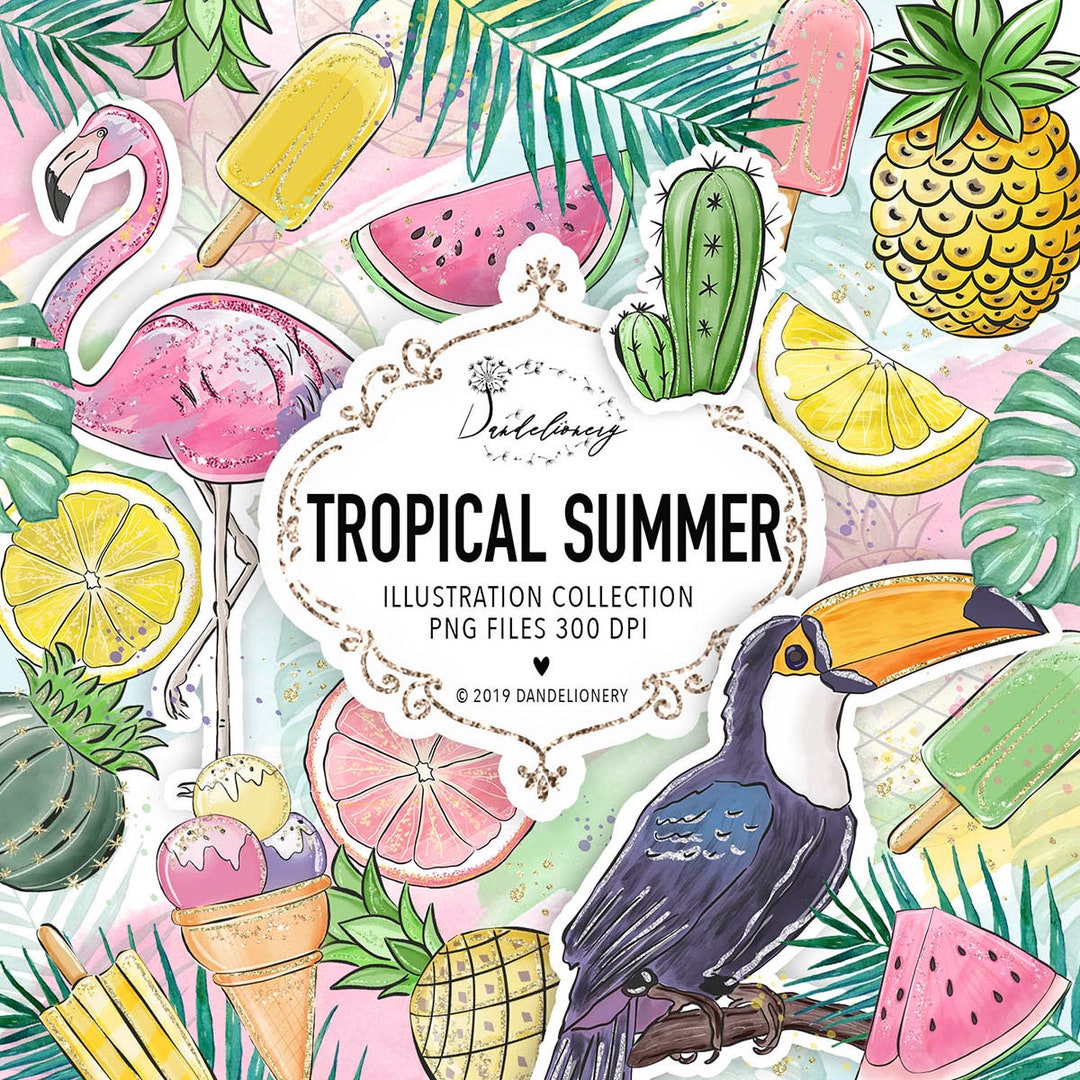 Tropical Summer Design, Toucan Bird, Flower Clip Art, Flamingo ...