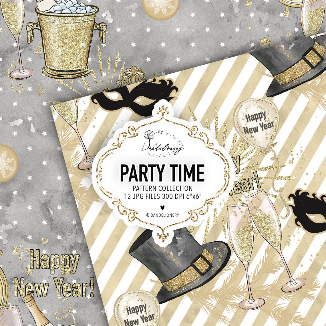 Party Time Digital Paper Pack Happy New Year Pattern Party - Etsy